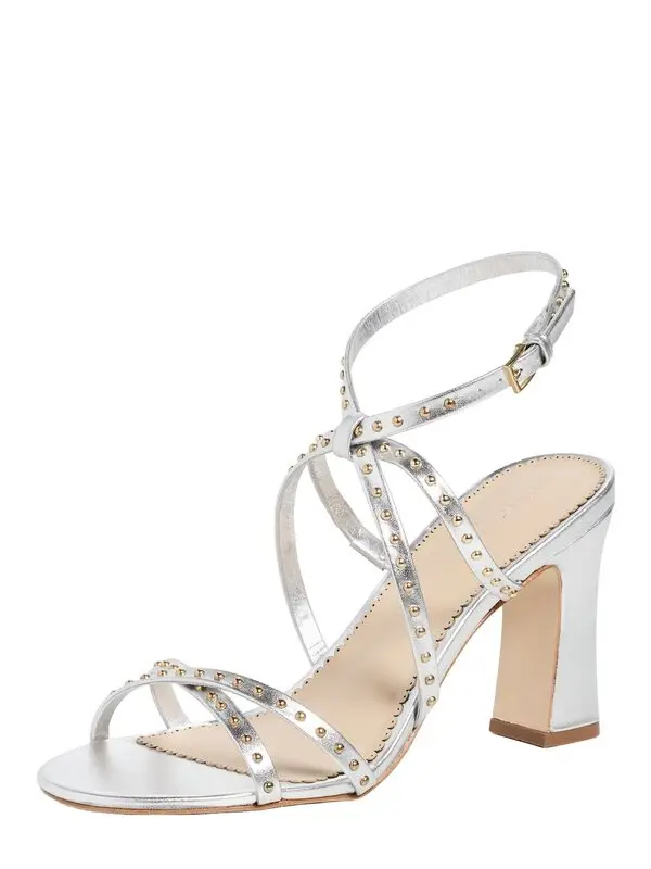 Cinq À Sept Blair Studded Metallic Block Heel Sandals - Silver/gold
