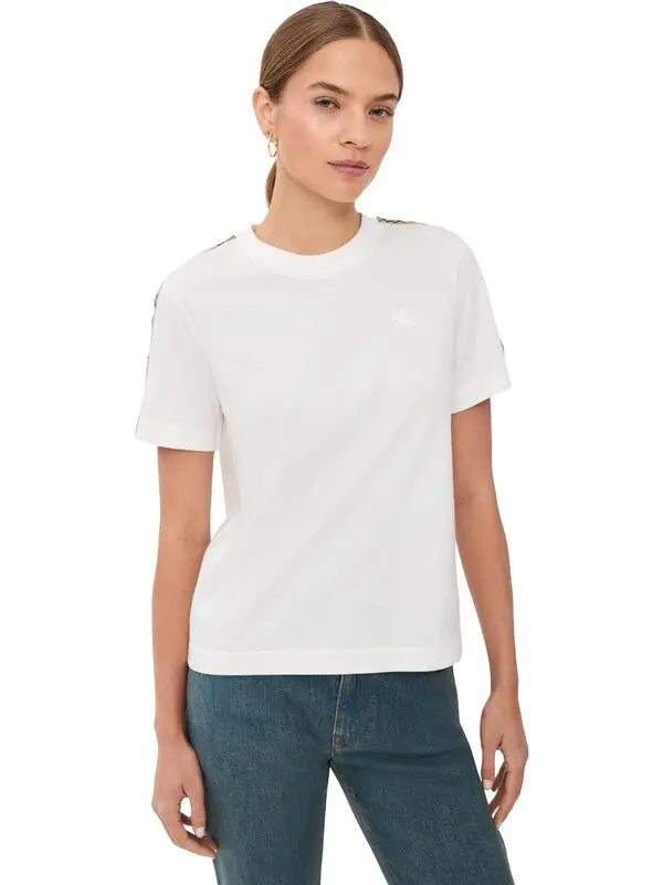 Burberry Embroidered Logo T-shirt With Check Trim - Chalk