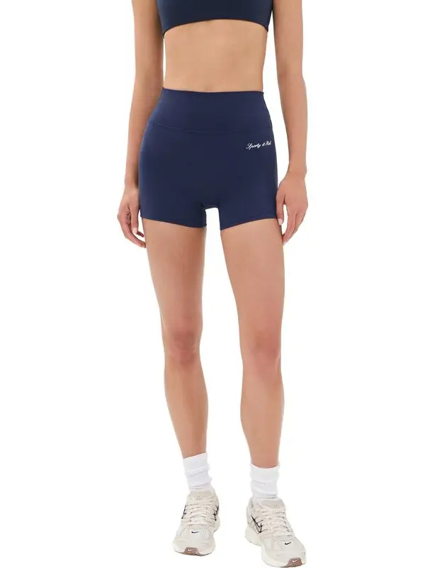SPORTY & RICH Signature Logo Mini Biker Shorts - Dark Navy White