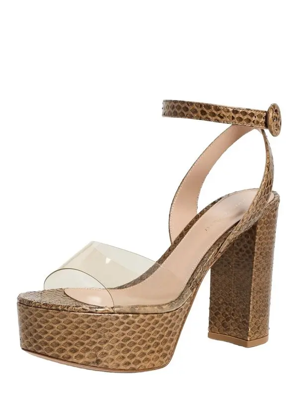 GIANVITO ROSSI Maya Embossed Snakeskin Platform Sandals - Mekong/desert