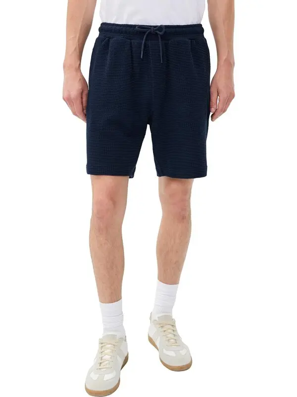 WAX LONDON Textured Knit Drawstring Shorts - Navy
