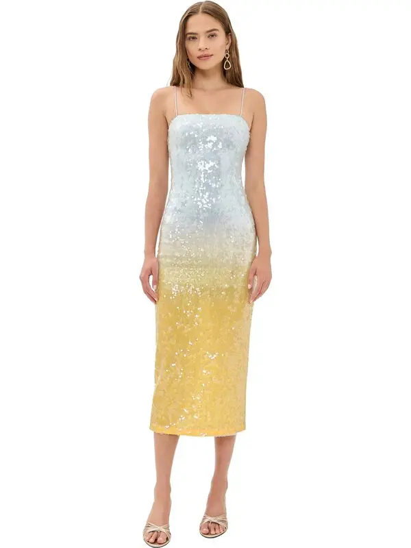 Alice + Olivia Delora Sequin Strapless Midi Dress - Clear Skies