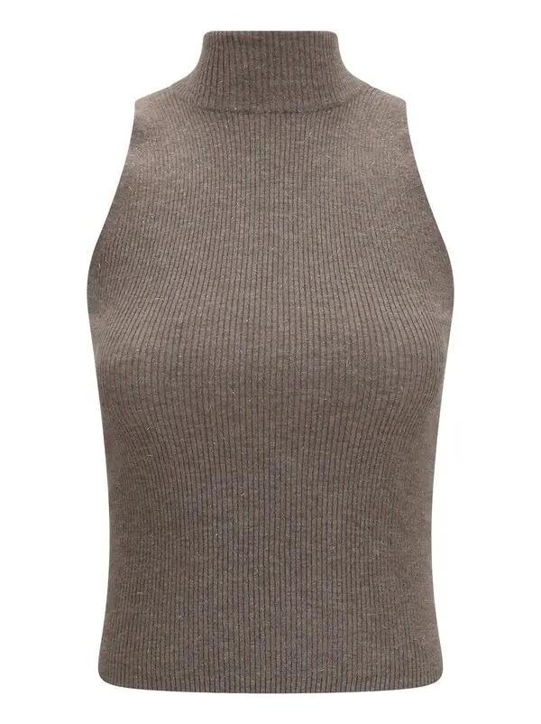 Brunello Cucinelli Sleeveless Turtleneck With Luminous Details - Brown