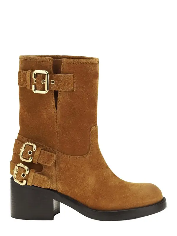 Chloé Dakota Suede Buckled Block Heel Boots - Brown