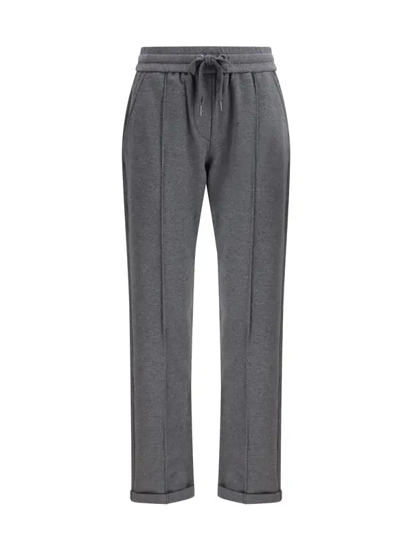 Brunello Cucinelli Track Stretch-fleece Pants With Monili Detailing - Gray