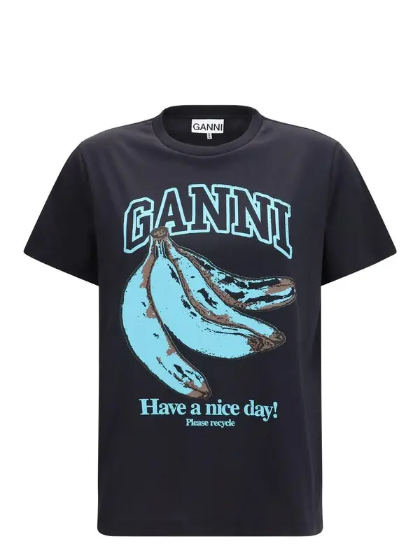 GANNI Banana Graphic Cotton T-shirt - Black