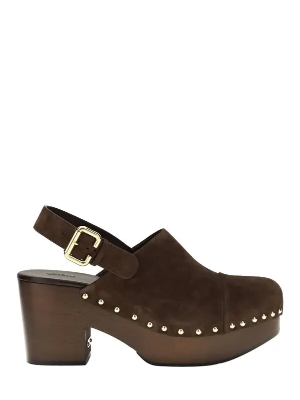 Chloé Jeannette Wedge Clogs In Glossy Calfskin - Brown