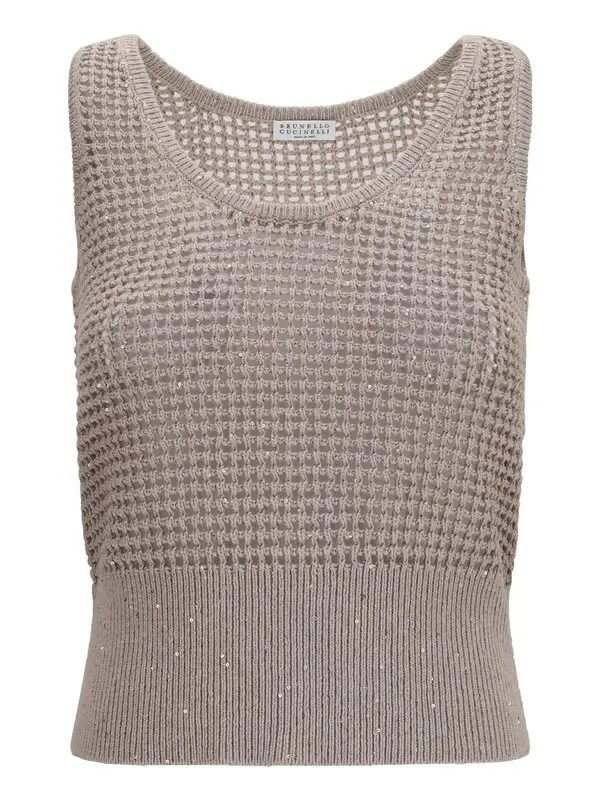 Brunello Cucinelli Perforated Sequin Tank Top - Cream