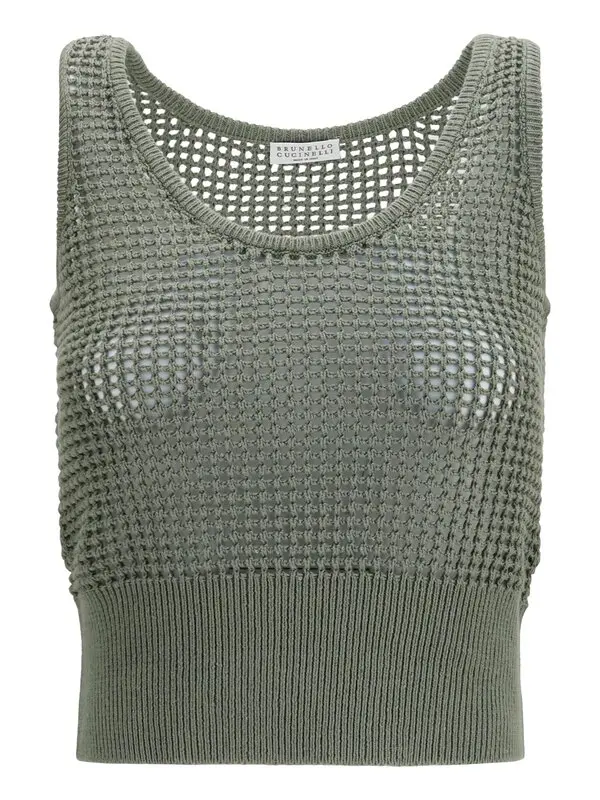 Brunello Cucinelli Perforated Sequin Tank Top - Green