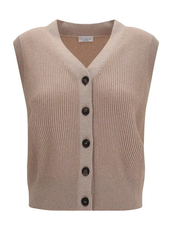 Brunello Cucinelli Ribbed V-neck Vest - Cream