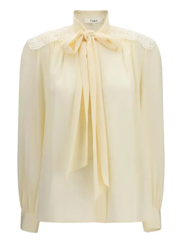Chloé Bow Blouse With Embroidered Shoulders - Multicolor