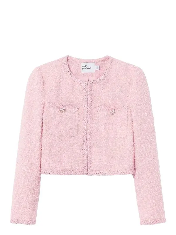 SELF-PORTRAIT Textured Bouclé Cropped Jacket - Multicolor