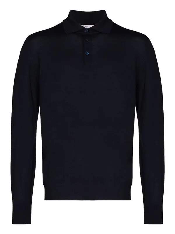 Brunello Cucinelli Navy Knitted Polo Sweater - Multicolor