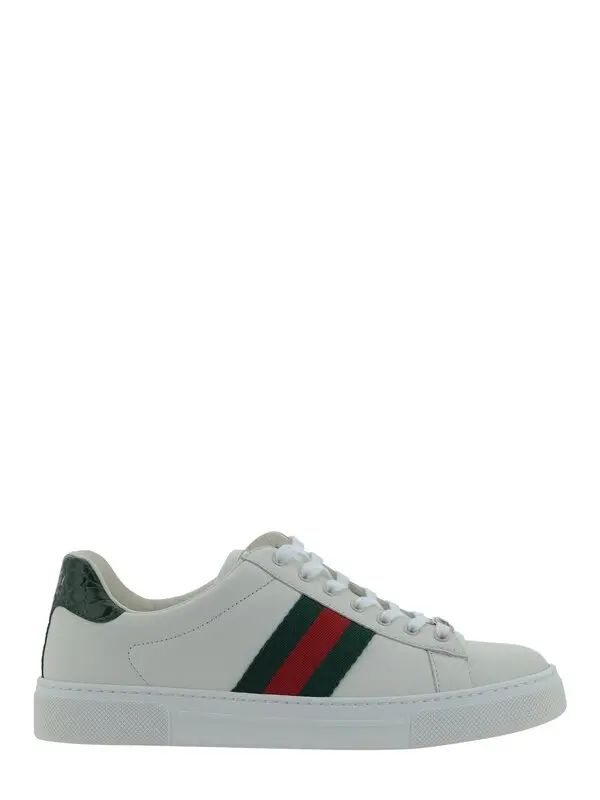 Gucci Leather Sneakers With Web Stripes And Monogram Detail - White