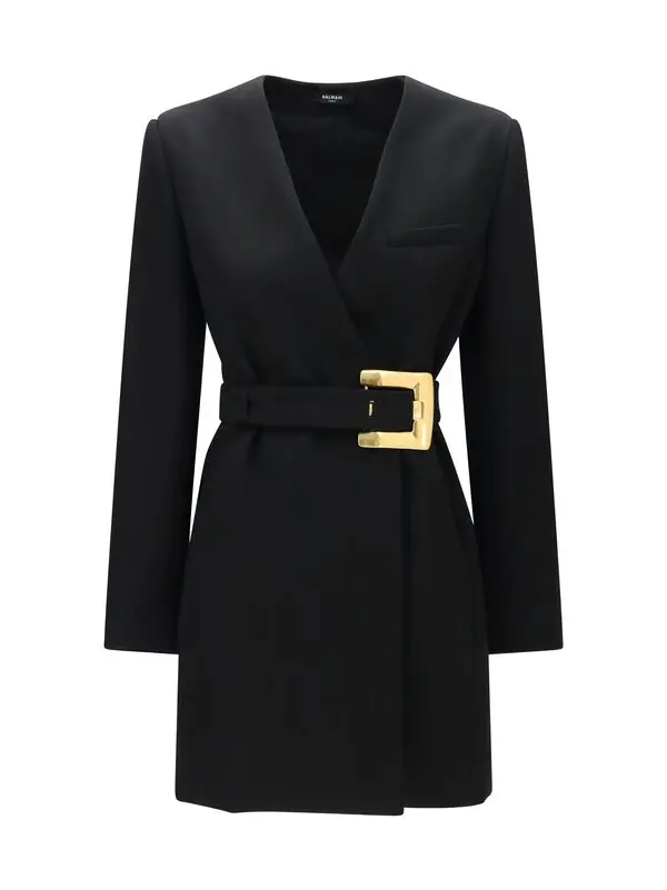 Balmain Grain De Poudre Blazer With Belt - Black