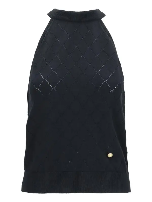 Balmain Sleeveless Wool Crewneck Top - Black