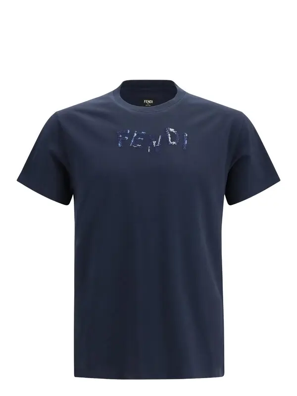 Fendi Cotton T-shirt With Asymmetric Logo - Blue
