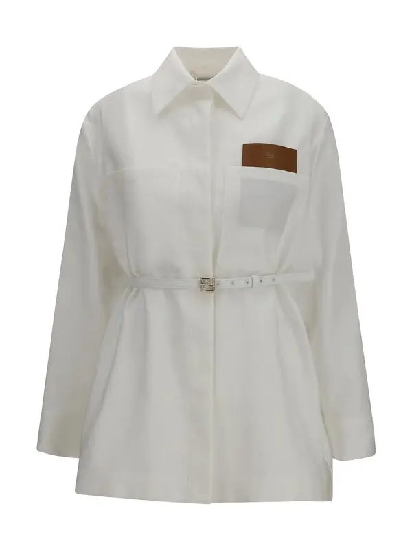 Fendi Belted Linen And Cotton Jacket - White