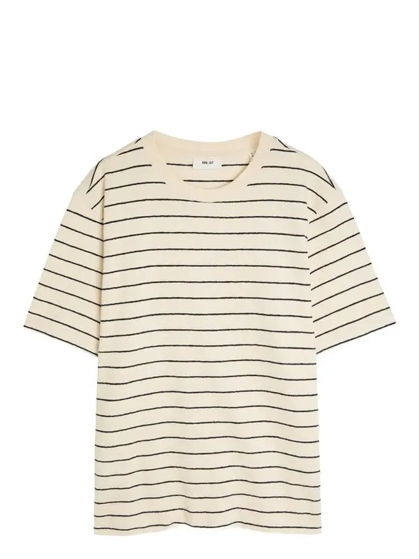 Nn07 Pedro Striped-knit Cotton T-shirt - Navy