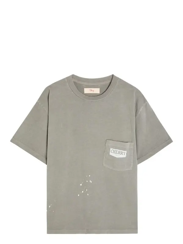 CHERRY LOS ANGELES Chevron Boxy Paint-splatter Cotton T-shirt - Grey