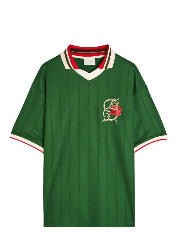 Drole De Monsieur Polo D Hibiscus Embroidered Jersey Polo Shirt - Dark Green