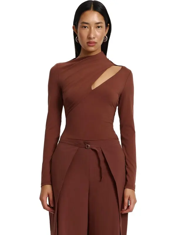 Significant Other Orlyn Asymmetrical Cut-out Long Sleeve Top - Oak