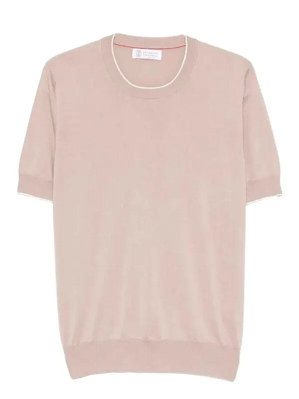 Brunello Cucinelli Cotton Lightweight Knit T-shirt With Contrast Details - Multicolor