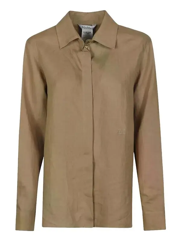 Max Mara Embroidered Logo Long Sleeve Shirt - Neutrals
