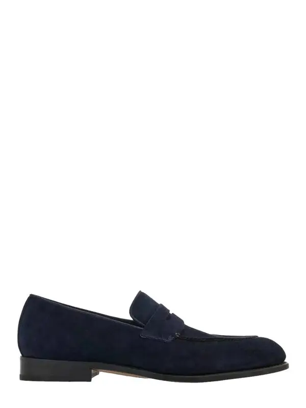 FERRAGAMO Tramezza Penny Loafers In Calfskin Suede - Blue