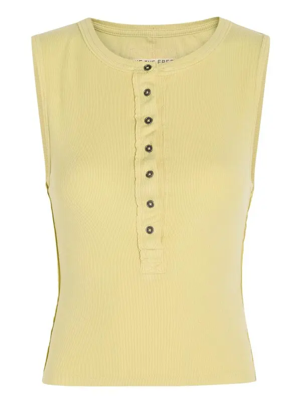 Free People We The Free" Ribbed Stretch-cotton Tank Top - Yellow