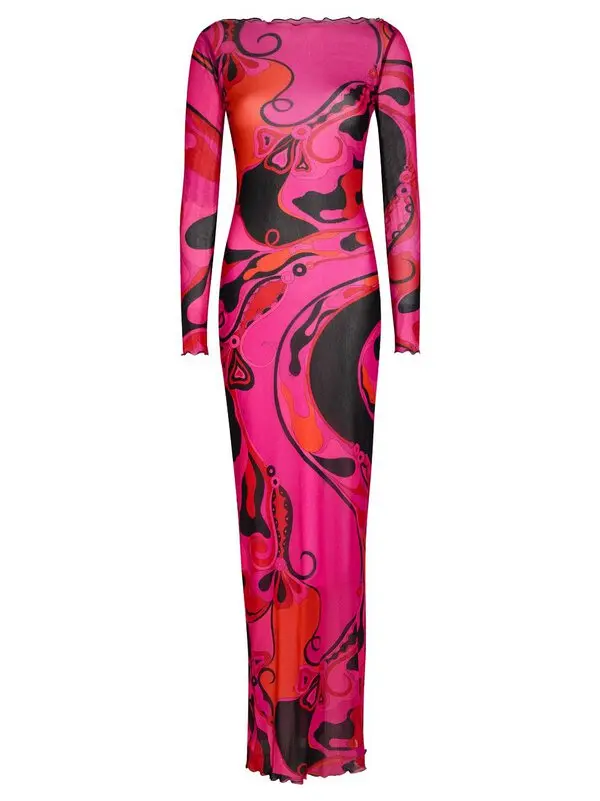 Emilio Pucci Printed Stretch-tulle Maxi Dress - Pink