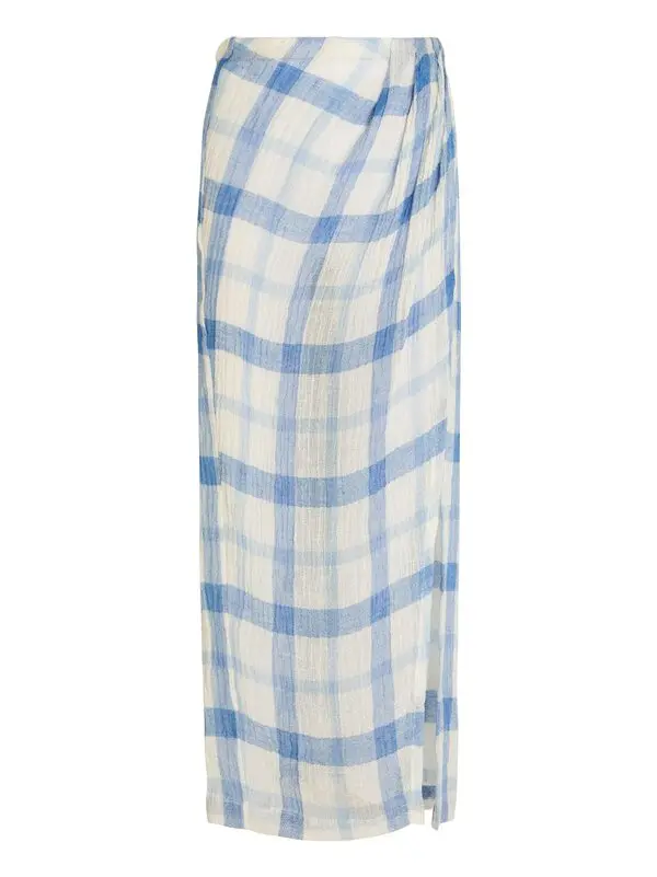 Lisa Marie Fernandez Checked Linen-blend Sarong Skirt - Blue And White