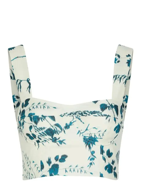 Erdem Floral-print Cotton And Linen-blend Sweetheart Neck Crop Top - Blue