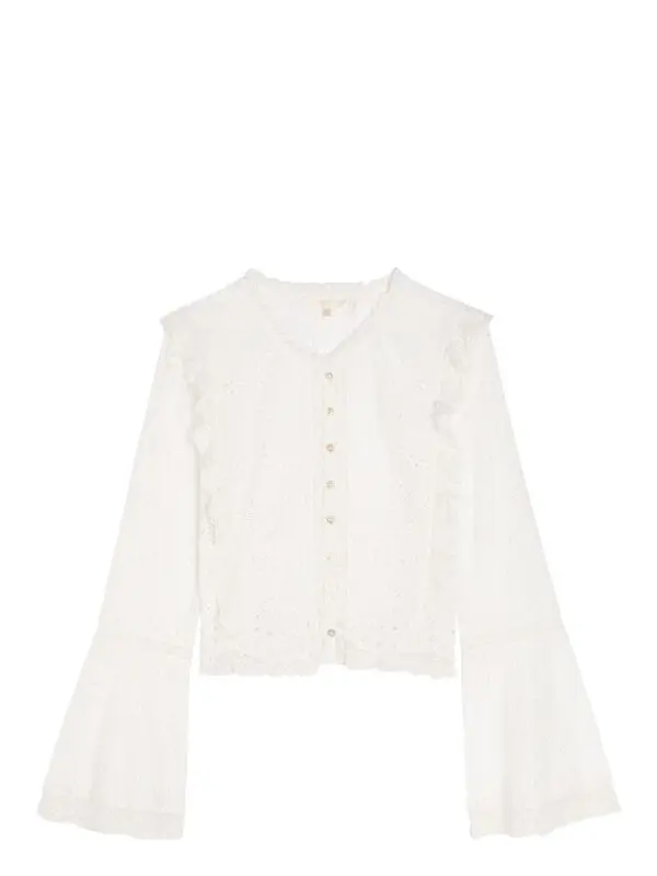 LoveShackFancy Hawthorne Embroidered Cotton Top - White