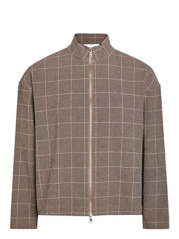 MKI MIYUKI ZOKU Checked Textured High-neck Zip-up Track Jacket - Brown
