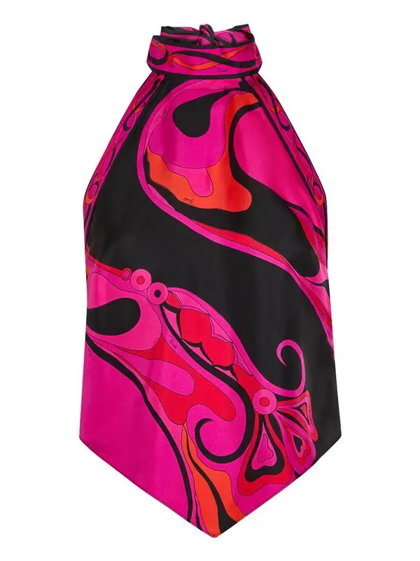 Emilio Pucci Printed Silk Halterneck Top - Pink