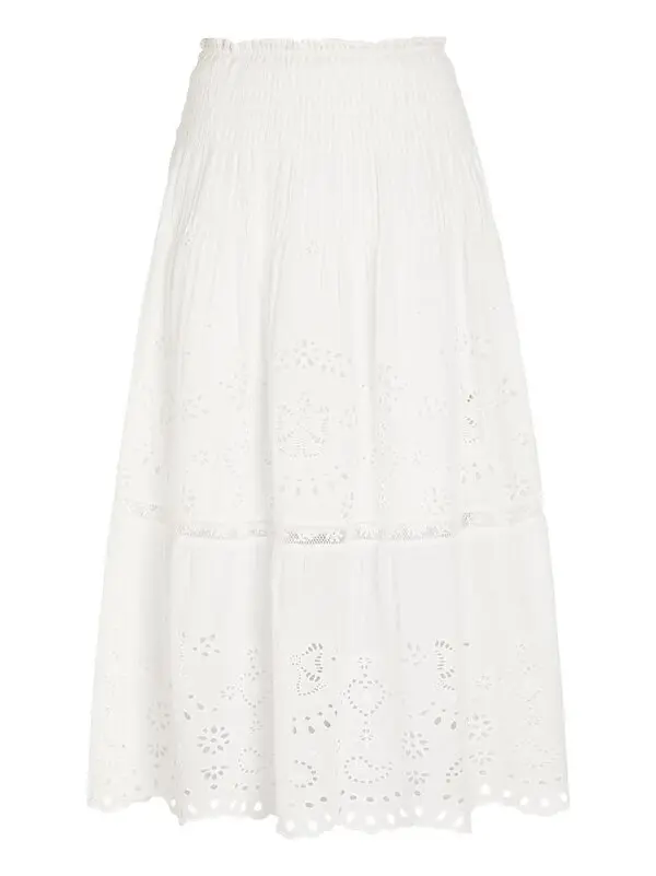 LoveShackFancy Mallow Embroidered Cotton Midi Skirt - White