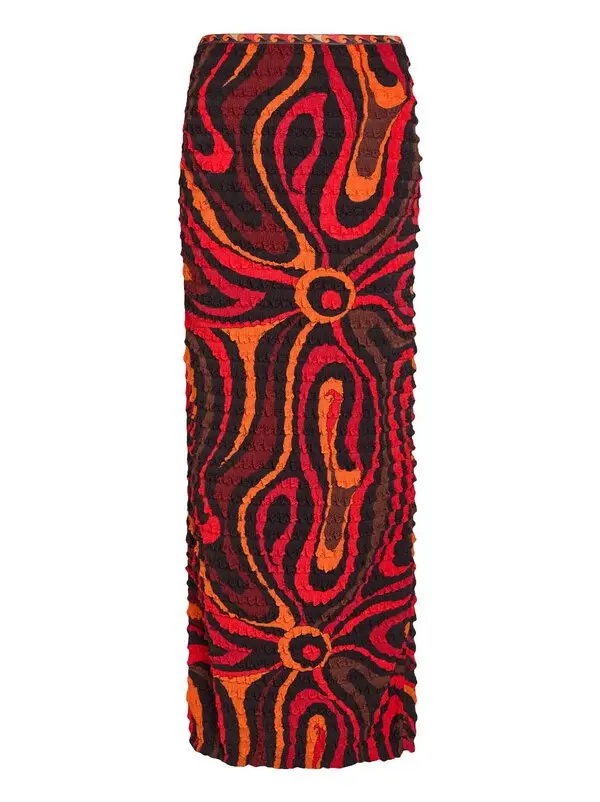 Emilio Pucci Printed Seersucker Midi Skirt - Orange