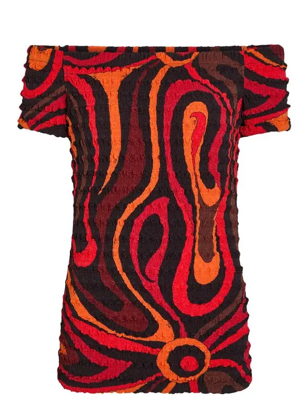 Emilio Pucci Printed Seersucker Off-the-shoulder Top - Orange