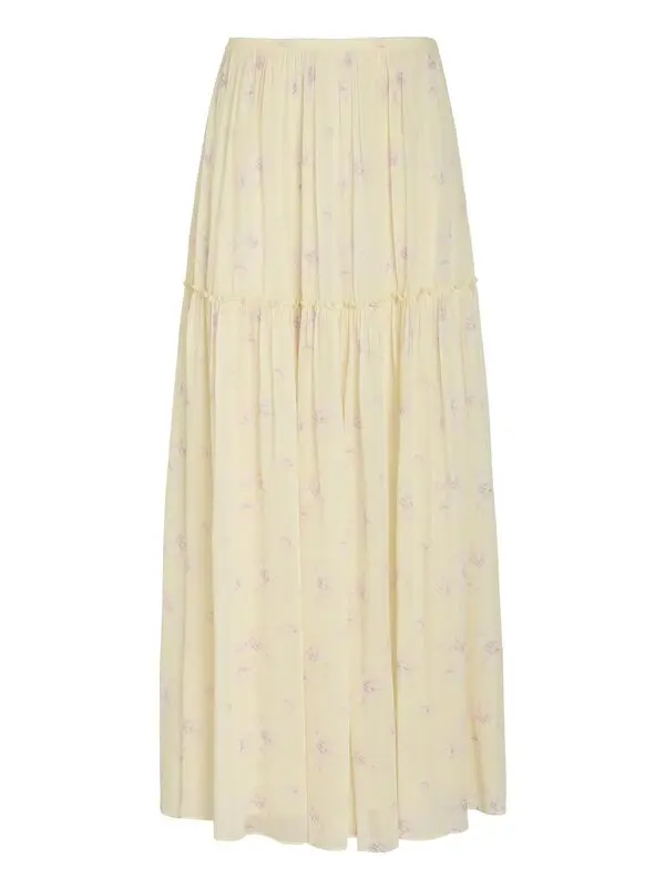 LoveShackFancy Positano Floral Print Georgette Maxi Skirt - Yellow