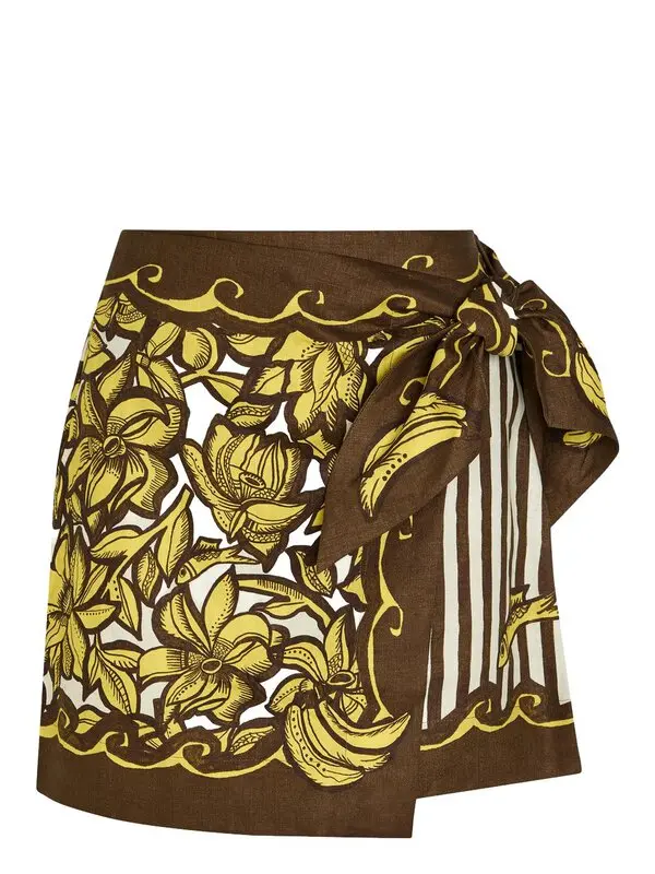 ALEMAIS Alémais Mona Printed Hemp Mini Wrap Skirt - Yellow