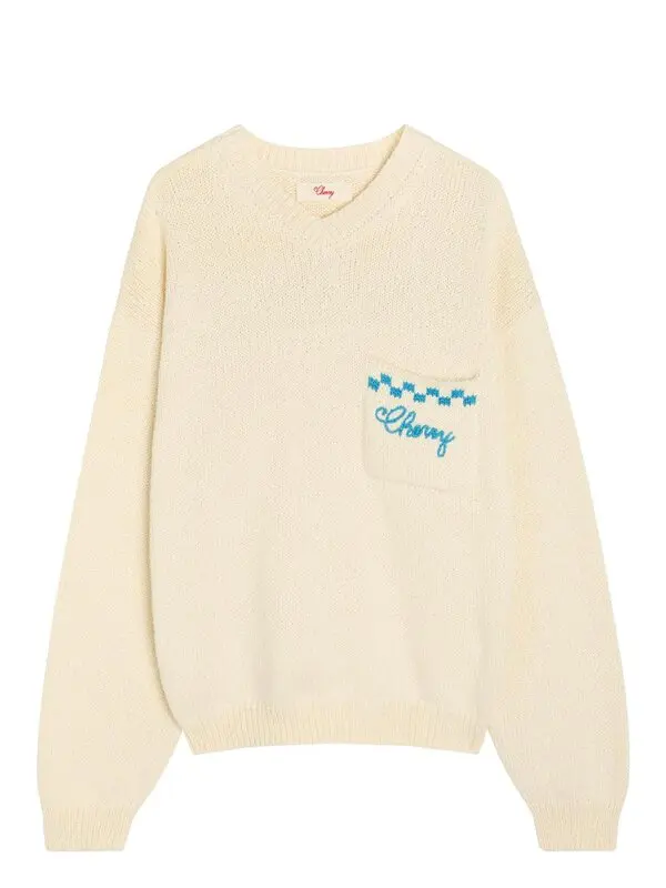 CHERRY LOS ANGELES Embroidered Knit Jumper - Cream