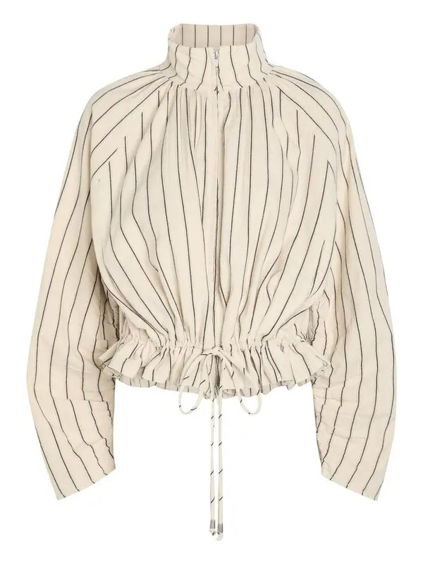 Free People Devon Balloon Striped Cotton Jacket - Ivory
