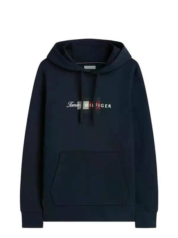 Tommy Hilfiger Logo Print Drawstring Hoodie - Blue