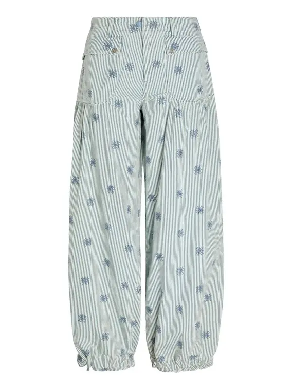 Free People Lotus Striped Embroidered Balloon-leg Jeans - Blue