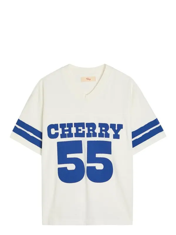 CHERRY LOS ANGELES Appliquéd Cotton Football T-shirt - White