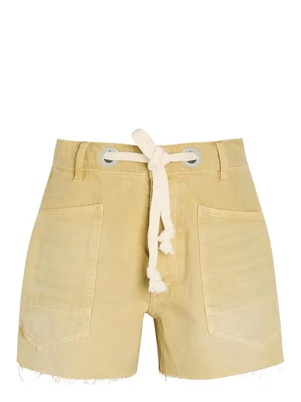 Free People Drawstring Denim Shorts With Raw Edge Hem - Yellow