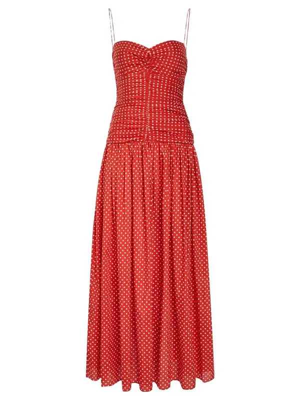 Matteau Polka Dot Gathered Cotton-blend Midi Dress - Red