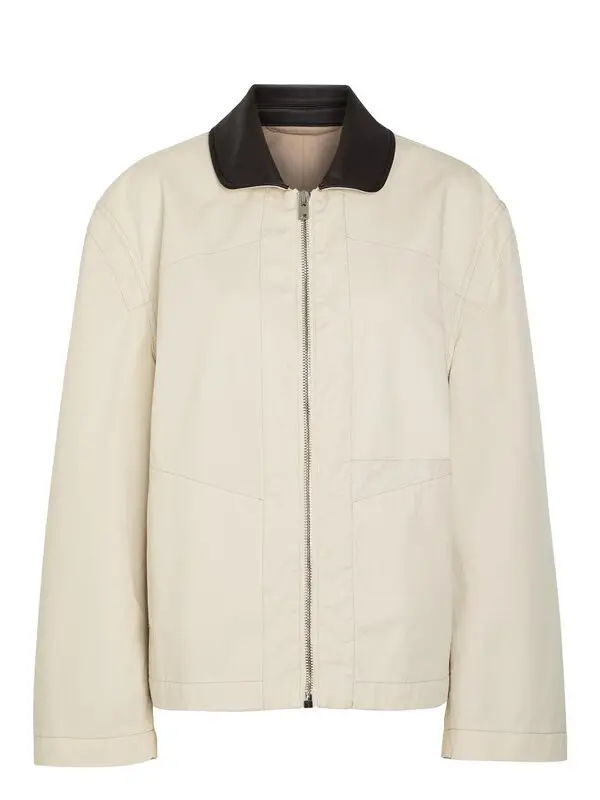 LEMAIRE Leather Collar Cotton Jacket - Ivory