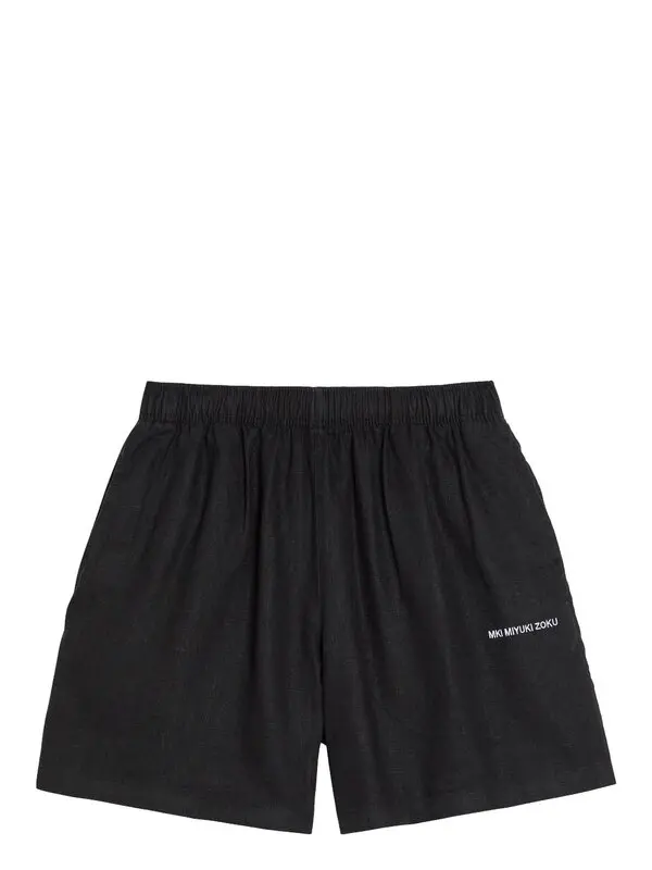 MKI MIYUKI ZOKU Logo Embroidered Linen Swim Shorts - Black